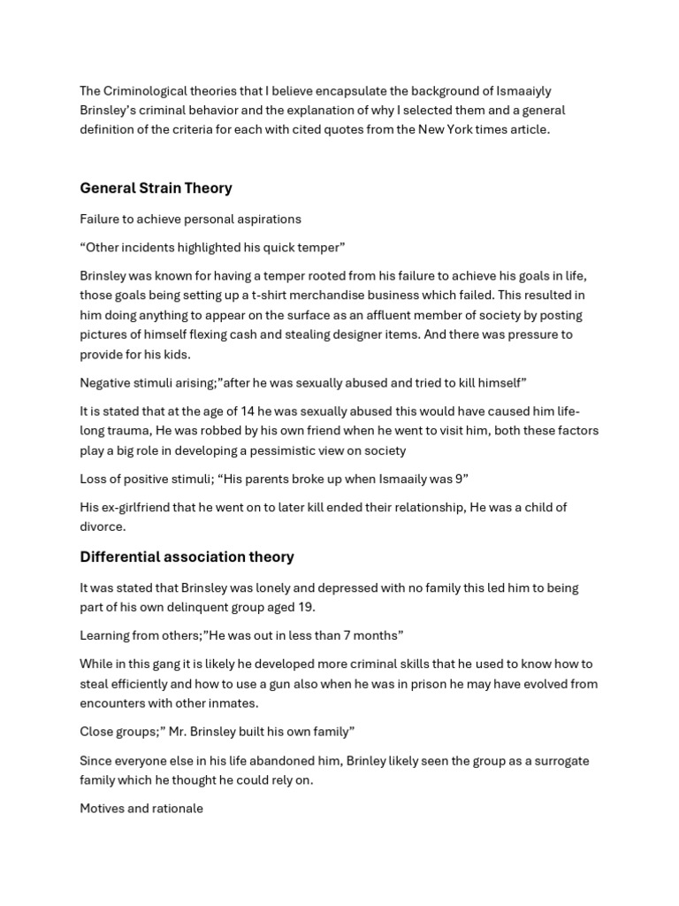 The Criminological Theories That I Believe Encapsulate The B | PDF ...