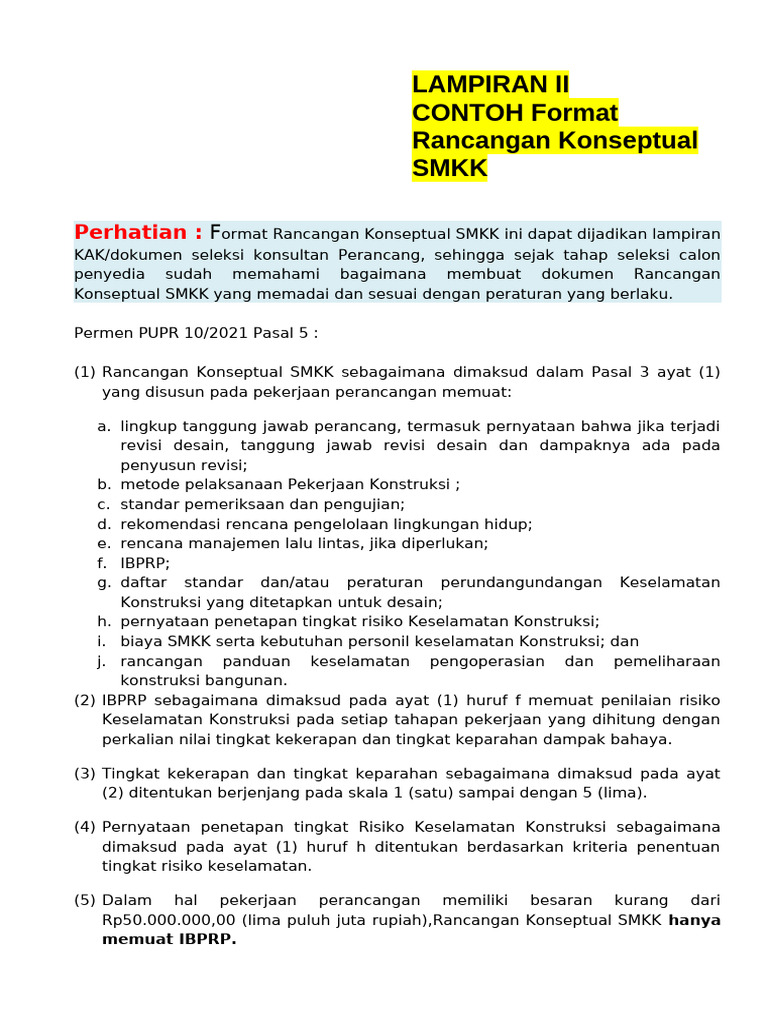 LAMP II - Contoh Format Konseptual SMKK | PDF