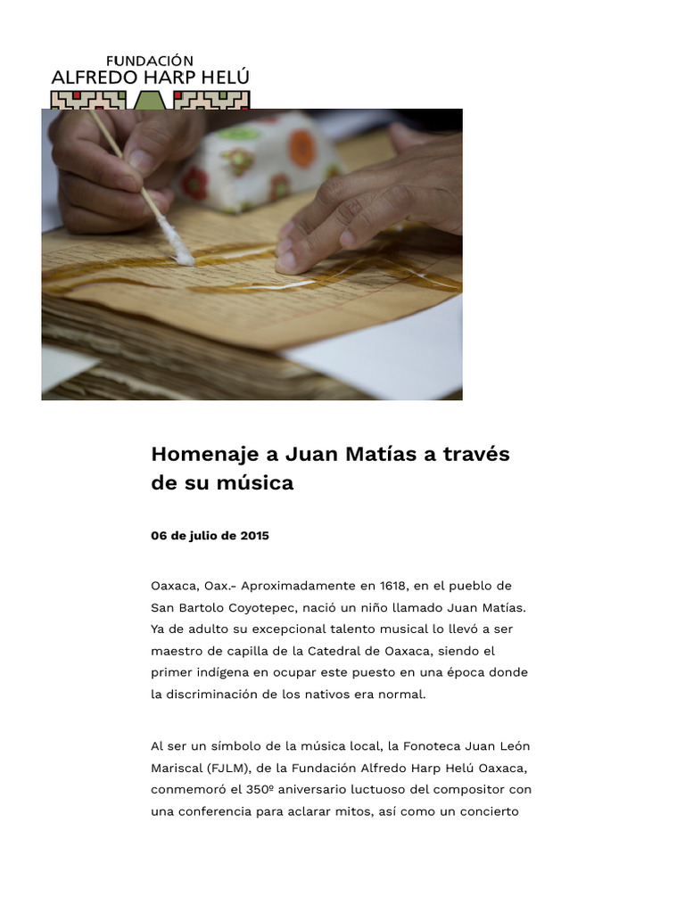 Homenaje A Juan Matías A Través de Su Música - Fundación Alfredo Harp ...