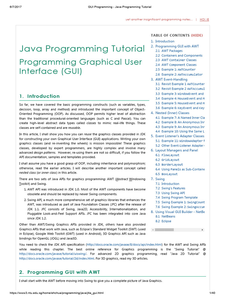 GUI Programming - Java Programming Tutorial | PDF | Method (Computer ... GUI Programming - Java Programming Tutorial | PDF | Method (Computer ...