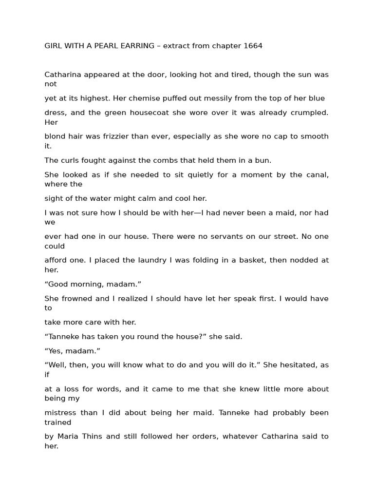 Girl With A Pearl Earring Extract | PDF