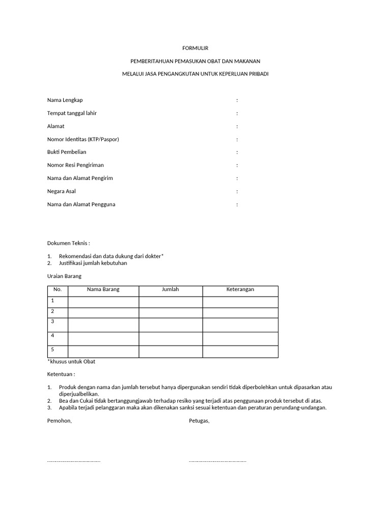 Personal Use Form Template Indonesia | PDF