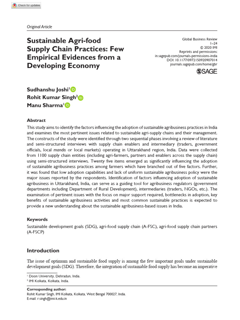 Sustainable Agri Food Supply Chain Pract | PDF | Sustainability | Life ...