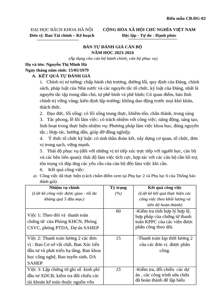 Bieu-mau-tu-danh-gia-Hà 2023-2024 | PDF