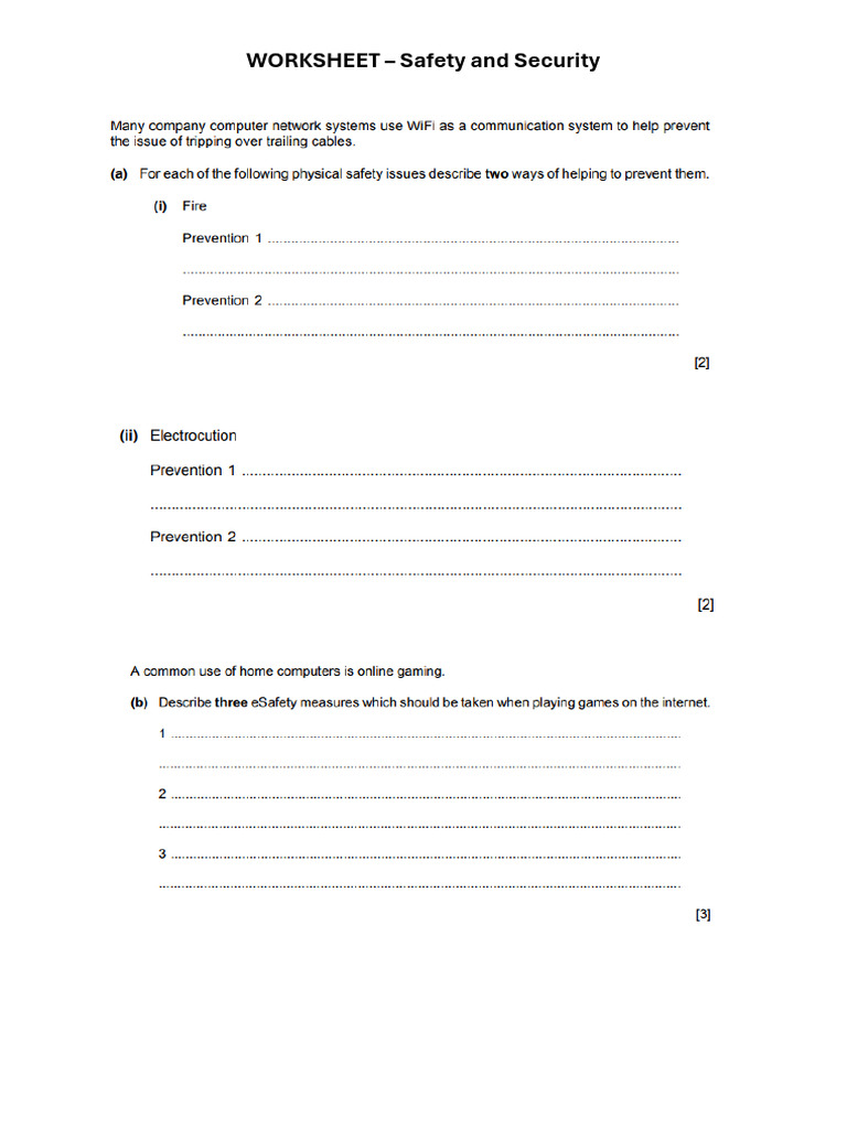 Safety and Security Worksheet 1 | PDF