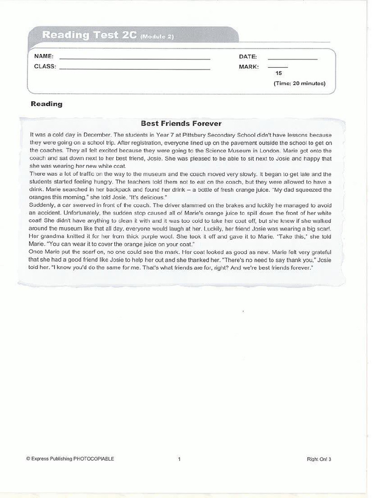 Toaz - Info Reading Test 2c Right On 3 PR | PDF