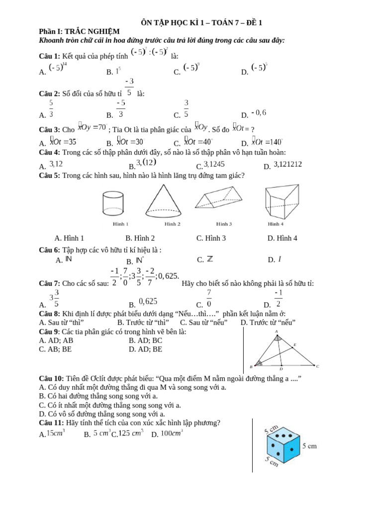 Khoanh tròn chữ cái in hoa đứng trước câu trả lời đúng trong các câu ...