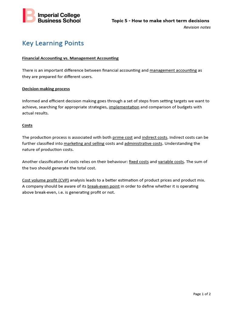 Short-Term Decision Making Guide | PDF | Marketing | Economies