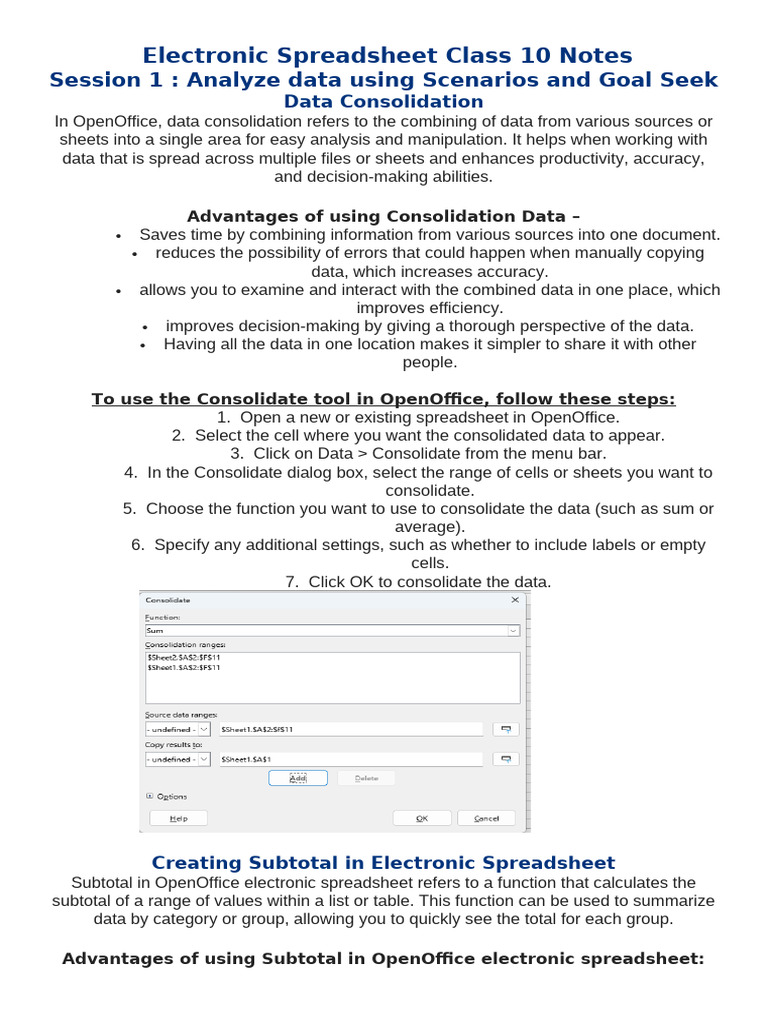 Electronic Spreadsheet Class 10 Notes-Unit 2 | PDF | Spreadsheet ...