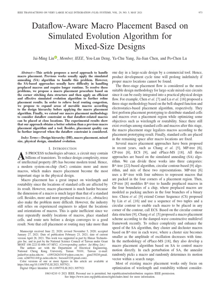 Dataflow Aware Macro Placement Based On Simulated Evolution Algorithm