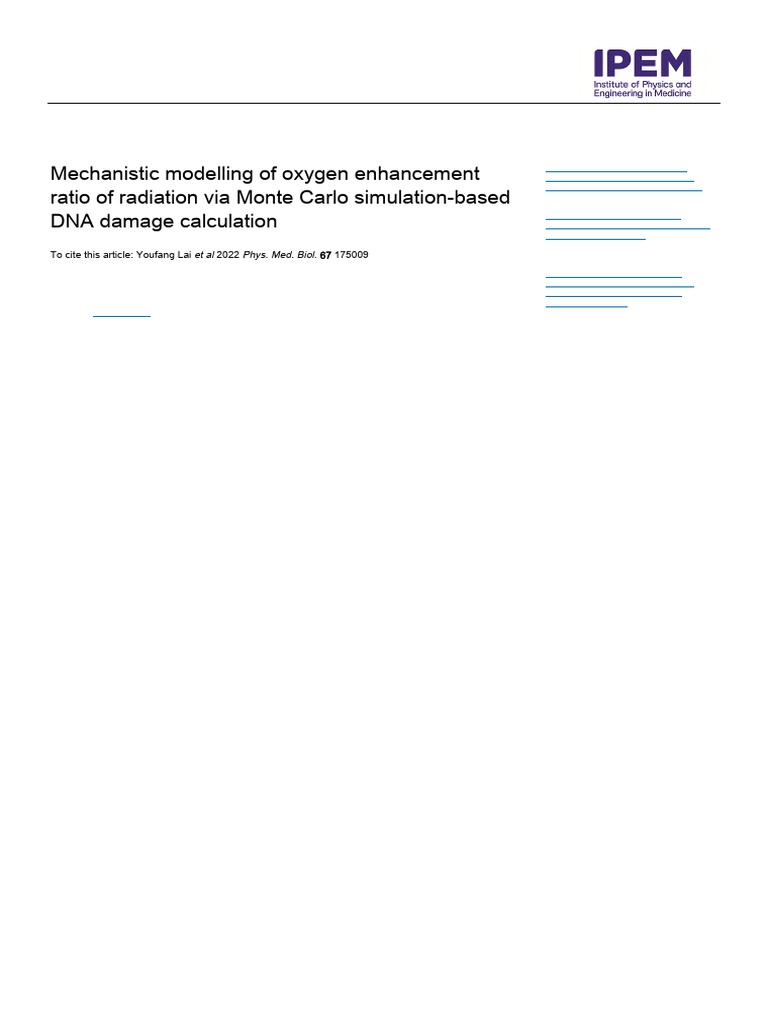 Oxygen Enhancement Ratio Modelling in Radiation | PDF | Radiation ...