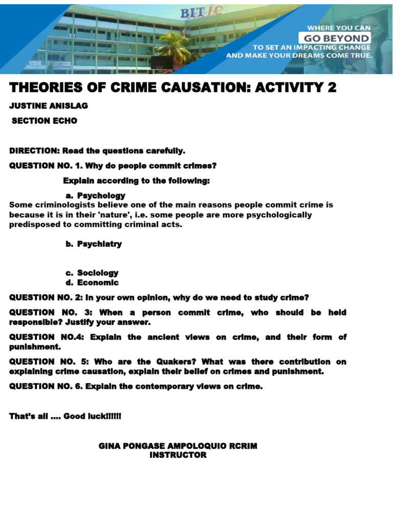 THEORIES OF CRIME CAUSATION Activity 2 | PDF