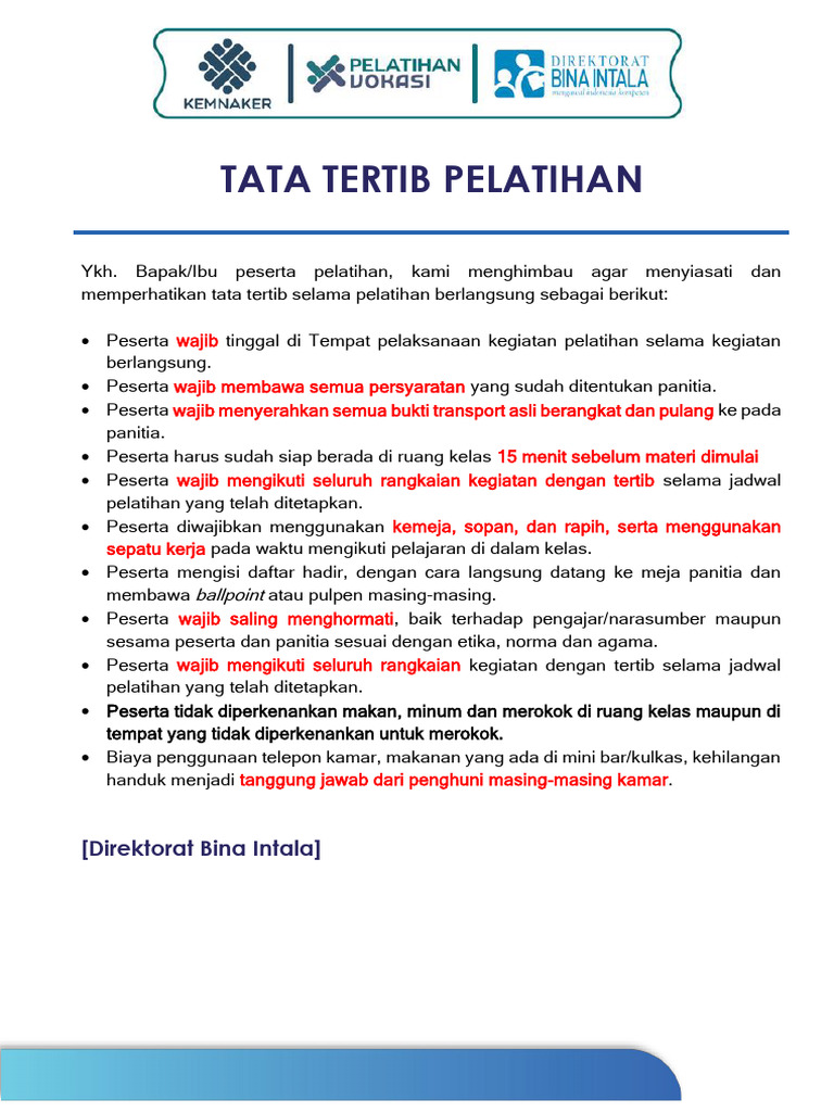 Tata Tertib Pelatihan TALA | PDF