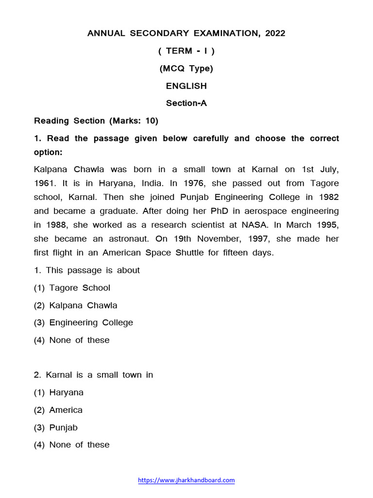 Jac Class 10 Term 1 English 2022 | PDF