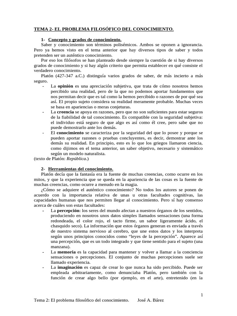 T-3 El Problema Filosófico Del Conocimiento y La Verdad. | PDF | Verdad | Conocimiento