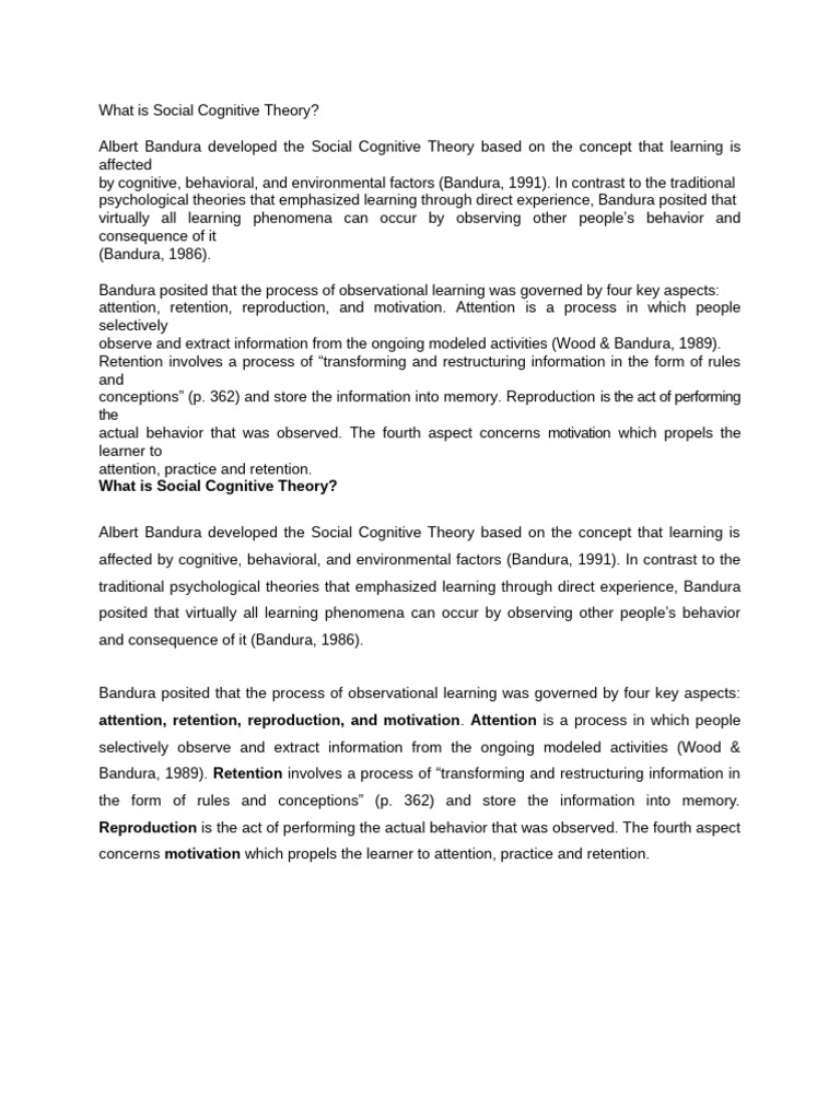 What Is Social Cognitive Theory - Handout | PDF | Self Efficacy | Learning