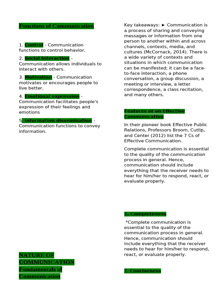 Functions of Communication | PDF | Communication | Information