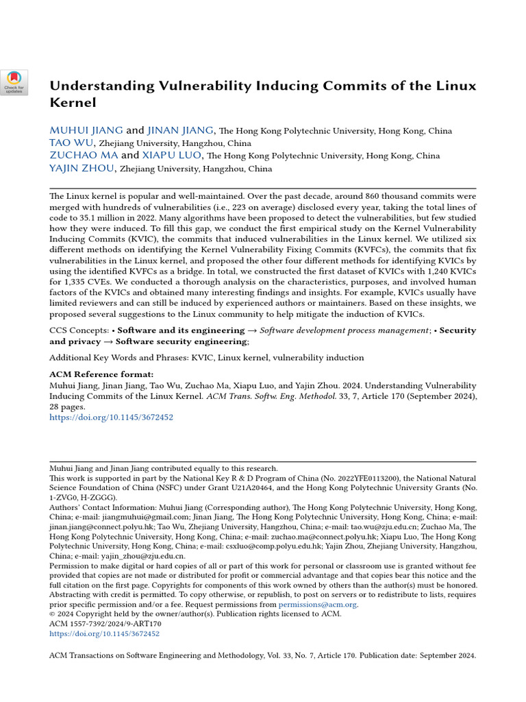 Understanding Vulnerability Inducing Commits of The Linux Kernel | PDF | Computing