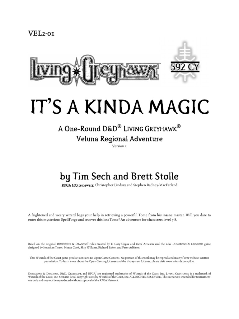 VEL2-01 It's a Kinda Magic (3E) | PDF