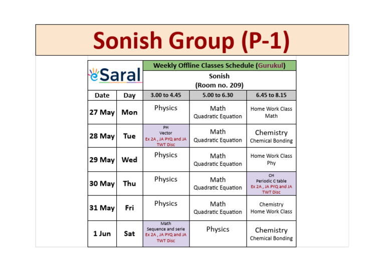 Sonish Group Schedule 27 May | PDF