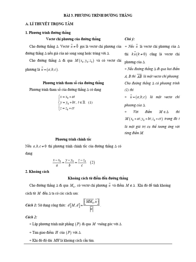 Cac Dang Bai Tap Vdc Phuong Trinh Duong Thang | PDF