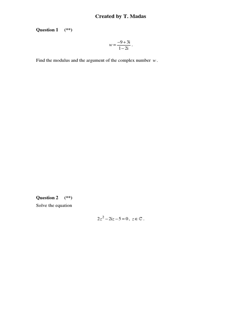 IB_Math_HL_Complex_numbers_part_1_exam_questions_solution | PDF | Complex Number | Quadratic ...