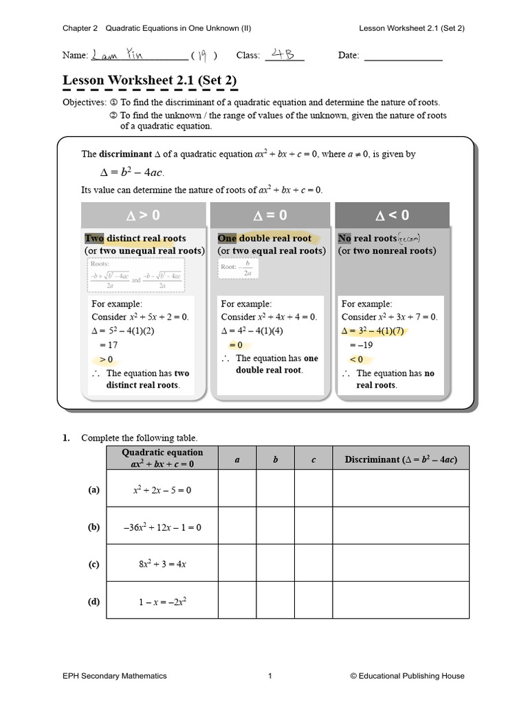 Ch2 Lesson Note | PDF | Quadratic Equation | Equations