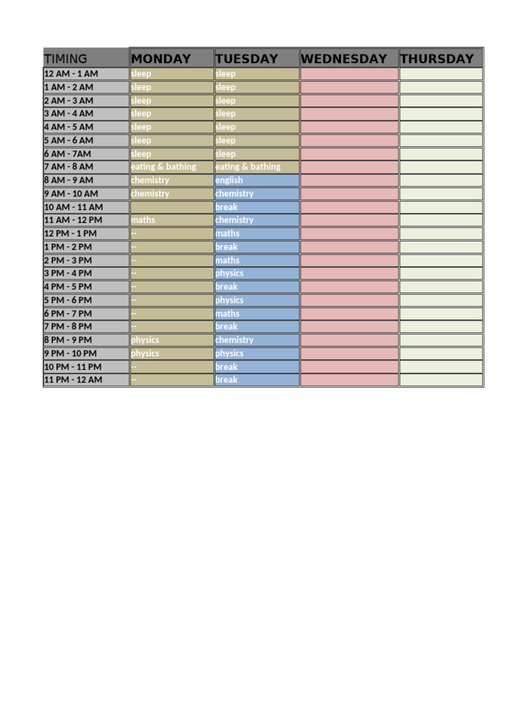 Time Table 11 TH Grade | PDF