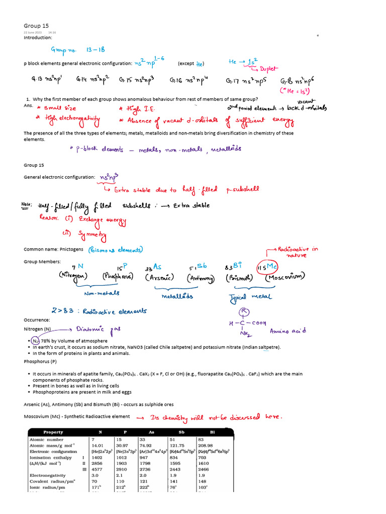 Group 15 | PDF | Nitrogen | Sets Of Chemical Elements
