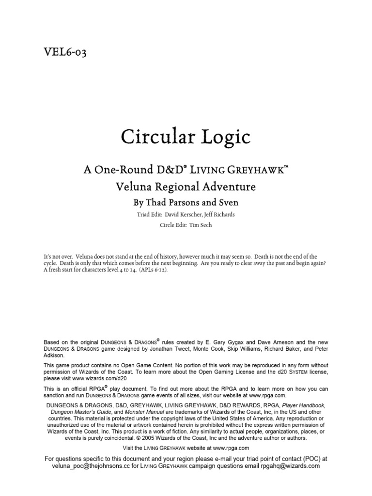 VEL6-03 Circular Logic (3E) | PDF | Dungeons & Dragons | Role Playing Games