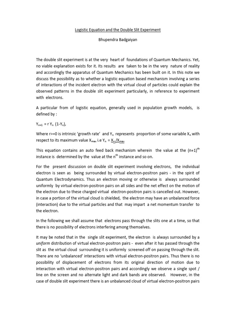 Logistic Equation and The Double Slit Ex | PDF | Electron | Momentum