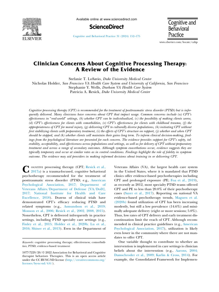 Cognitive Processing | PDF | Psychotherapy | Psychological Trauma