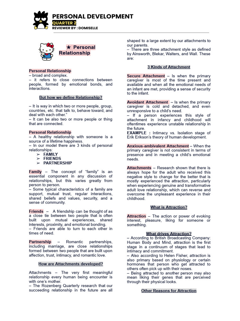 Perdev 2nd Quarter 1 2 | PDF | Attachment Theory | Leadership