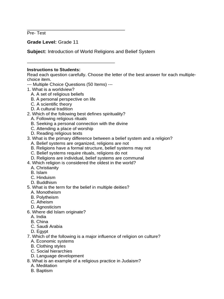 Summative_test_Introduction of World Religions and Belief System | PDF ...