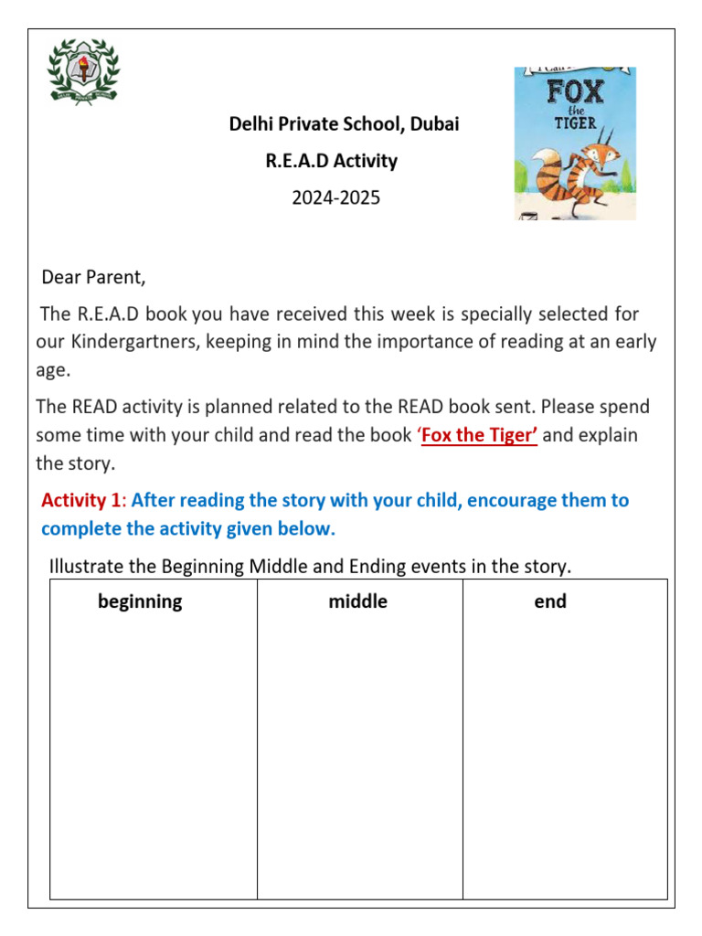 KG 1 READ activity - Fox the Tiger (2) | PDF