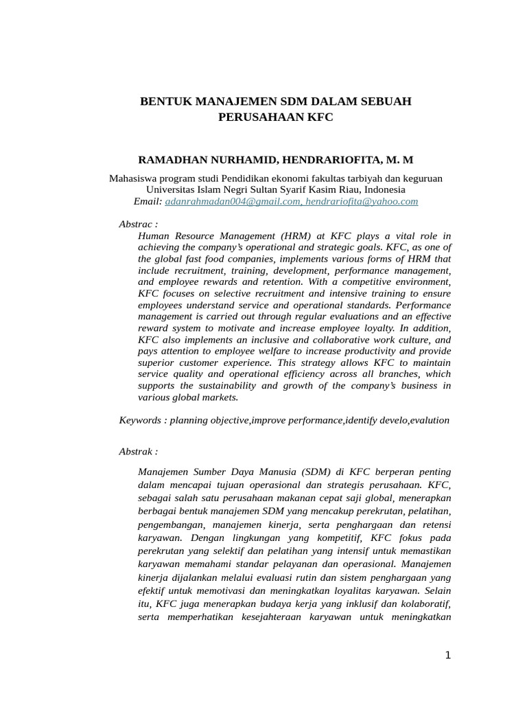 Manajemen SDM di KFC | PDF