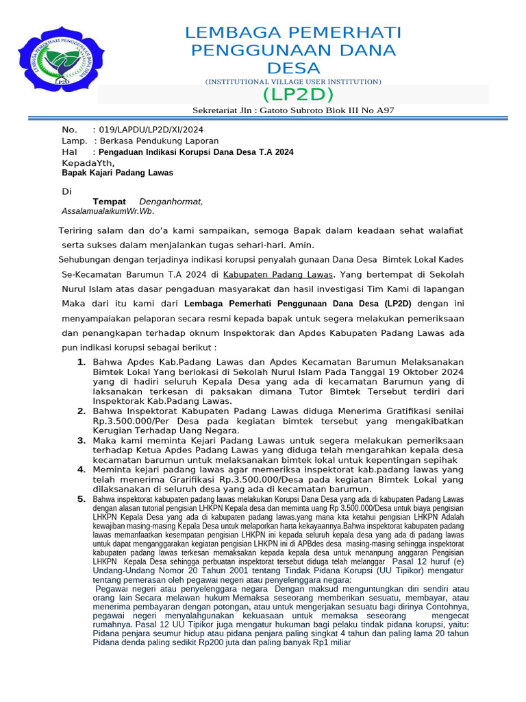 Pengaduan Palas | PDF