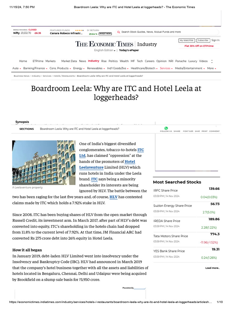Boardroom Leela - Why Are ITC and Hotel Leela at Loggerheads - The Economic Times | PDF | Equity ...