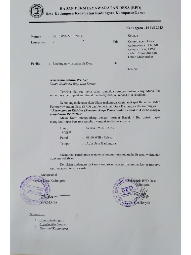 Undangan Musdes Desa Kadungora | PDF
