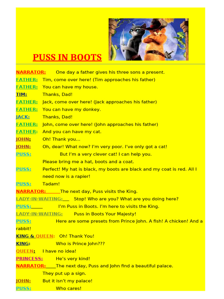 Puss in Boots Play Script Activities With Music Songs Nursery Rhymes ...