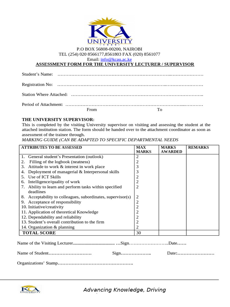 Supervisor Assessment Form Template | PDF
