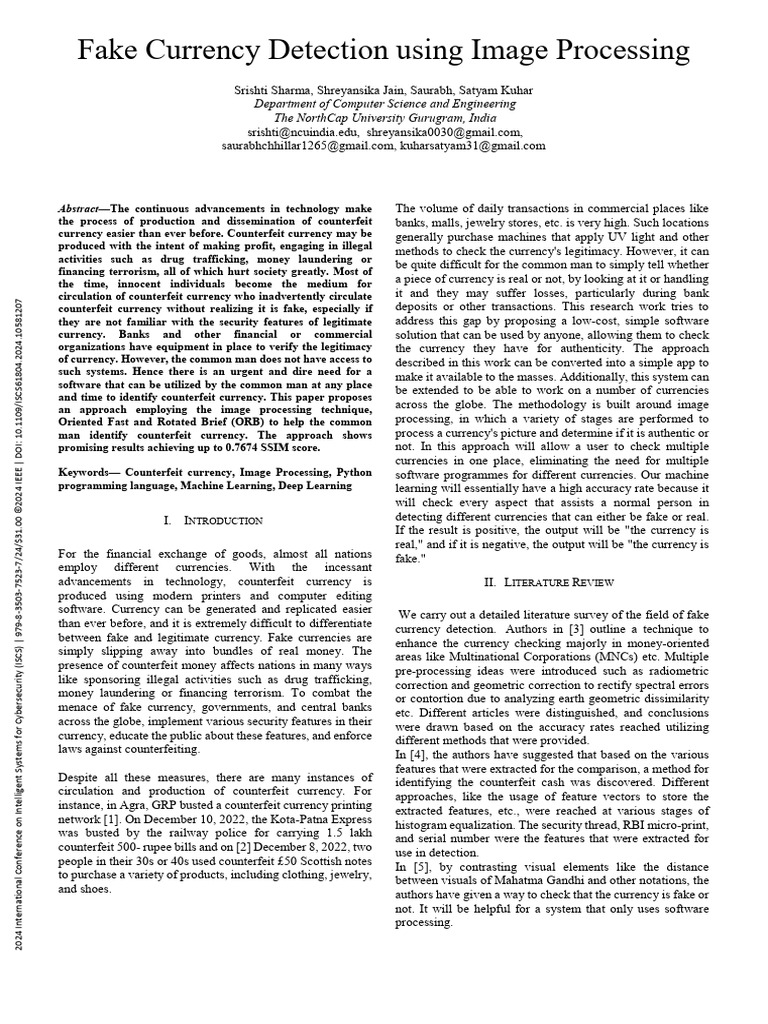 Fake Currency Detection Using Image Processing | PDF | Image Segmentation | Computer Graphics