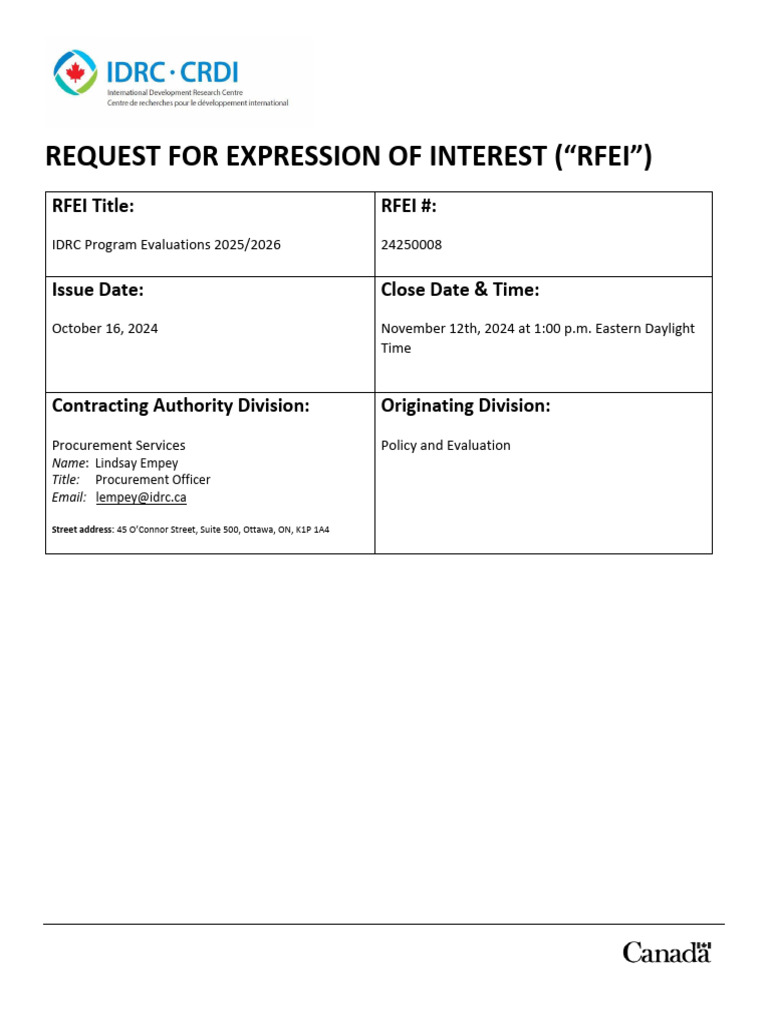 IDRC Program Evaluations RFEI | PDF | Request For Proposal | Evaluation