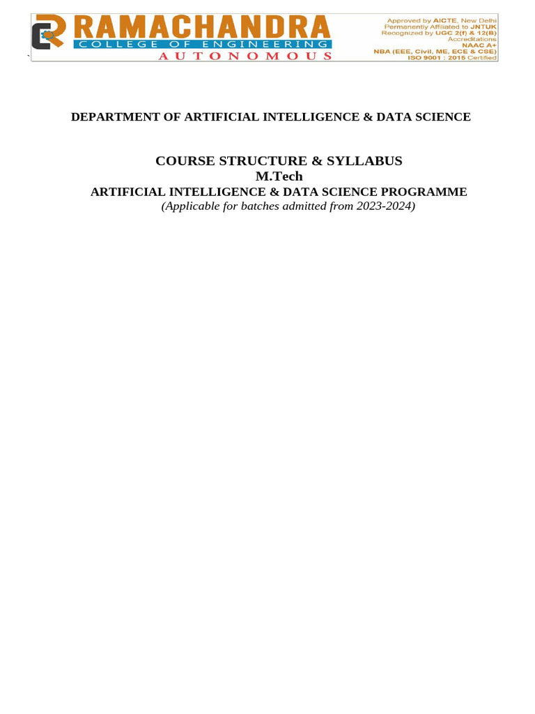 R23 M.Tech AI - DS Syllabus - RCEE | PDF | Artificial Intelligence | Intelligence (AI) & Semantics