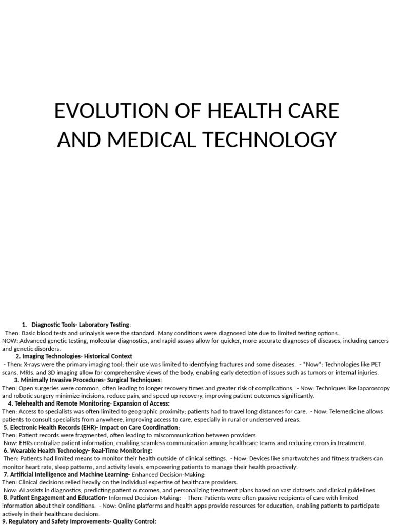 Evolution of Healthcare Technology | PDF | Health Care | Electronic ...