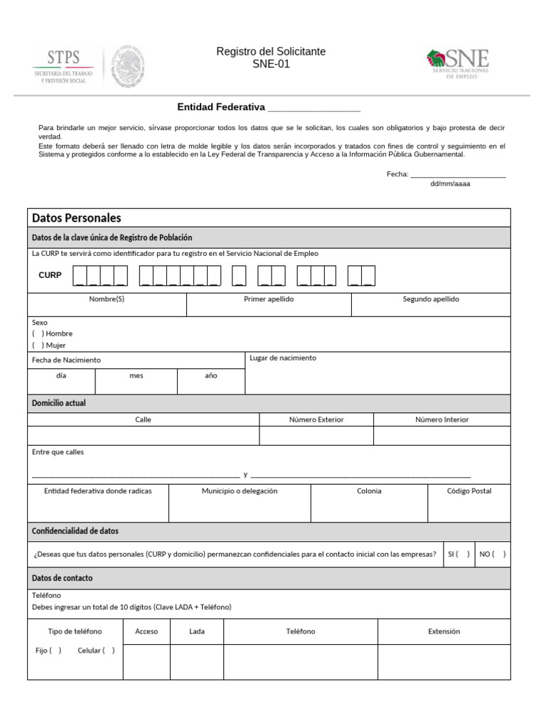 SNE-01 Registro Solicitante | PDF