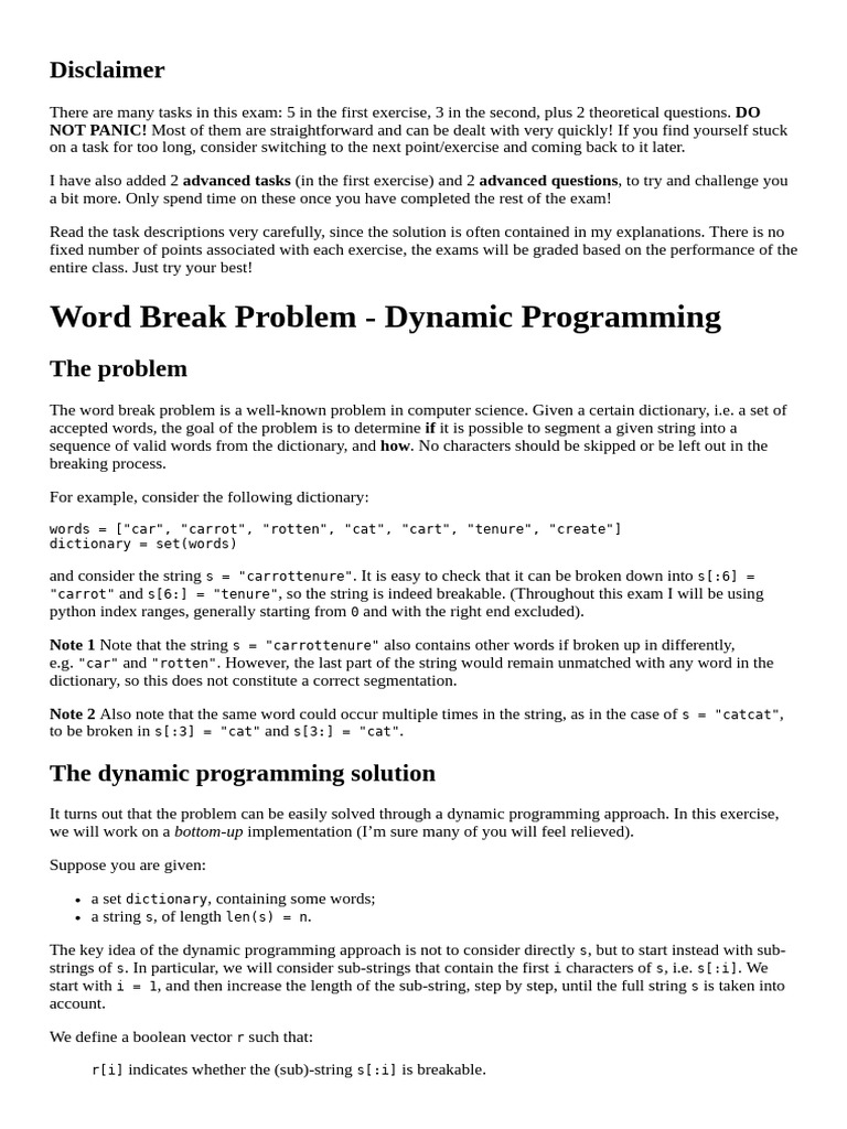 Exam | PDF | Parameter (Computer Programming) | Dynamic Programming