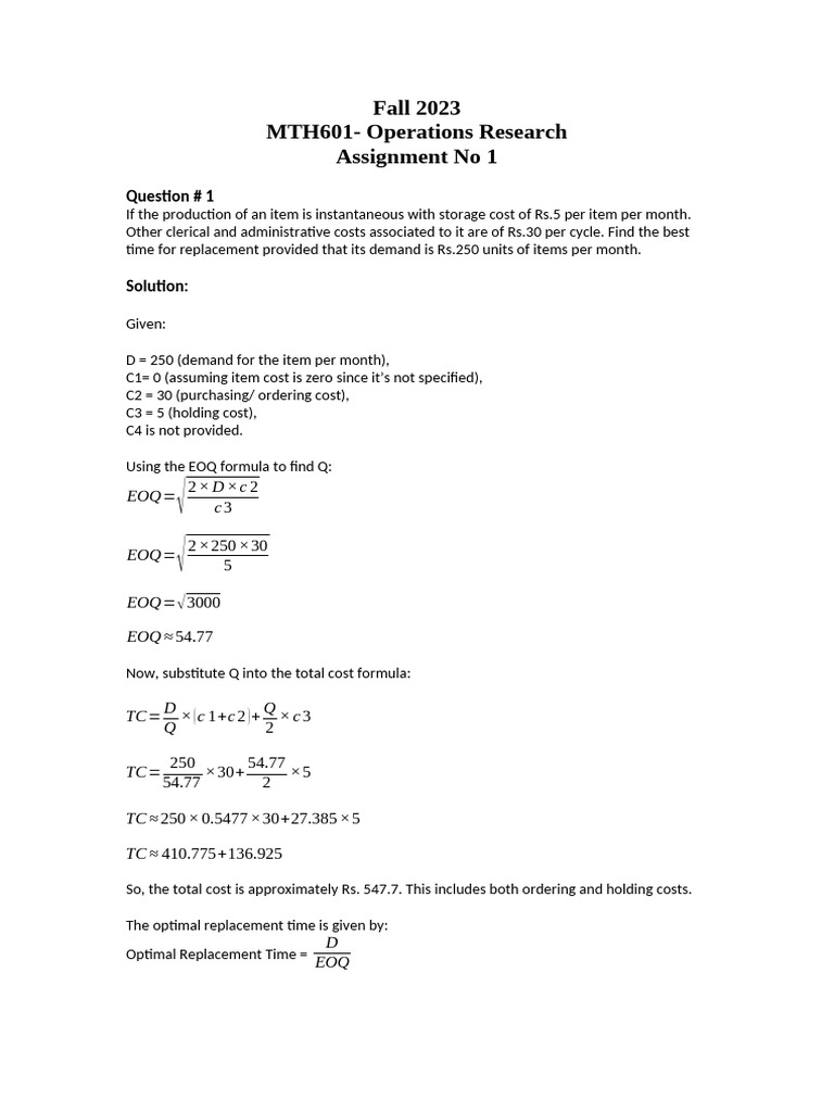 Fall 2023_MTH601_1 | PDF | Applied Mathematics | Business Economics