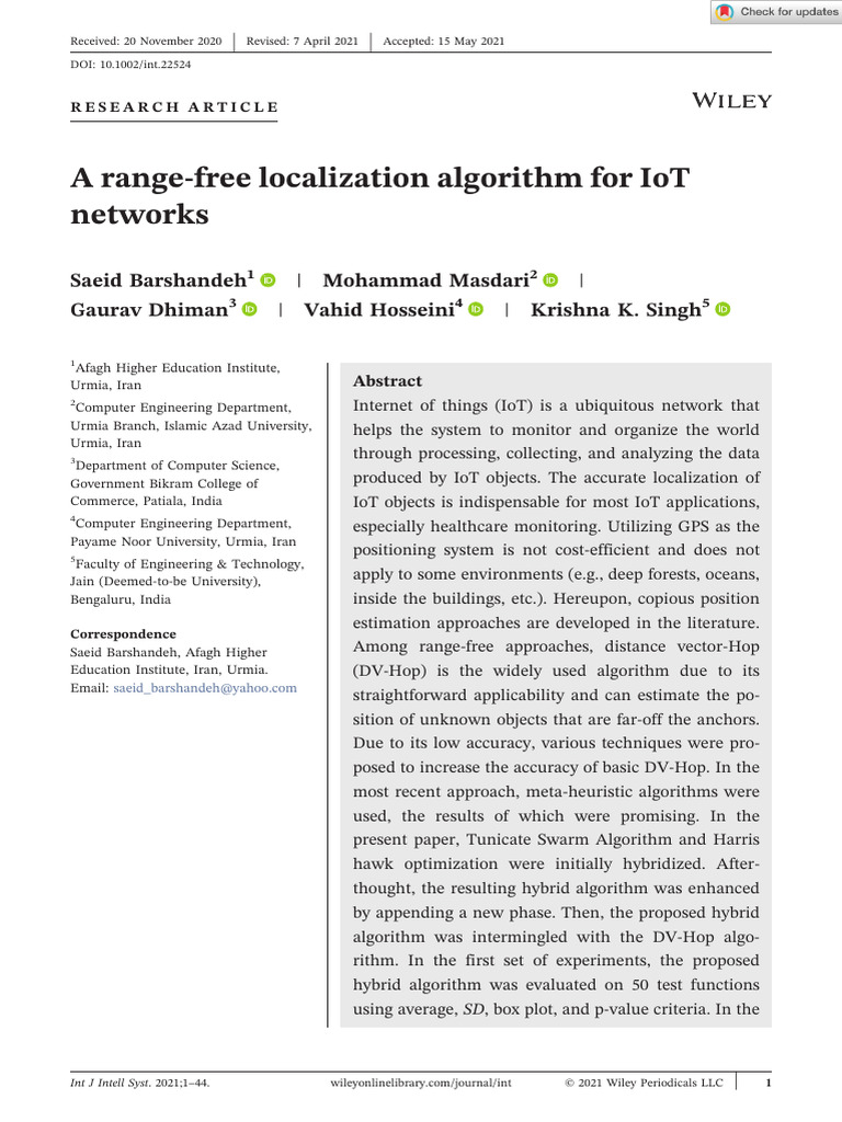 A Range Free Localization Algorithm For IoT Networks | PDF | Internet Of Things | Wireless ...
