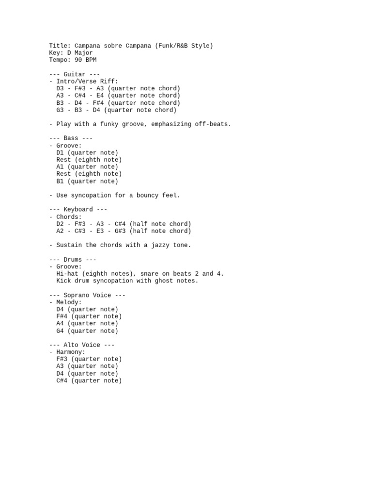 Campana Sobre Campana Funk RNB Style | PDF